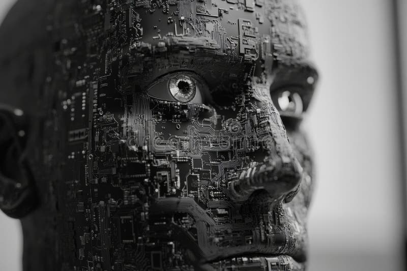 Realistic Artificial Intelligence, Computer Head with Mind Connections ...