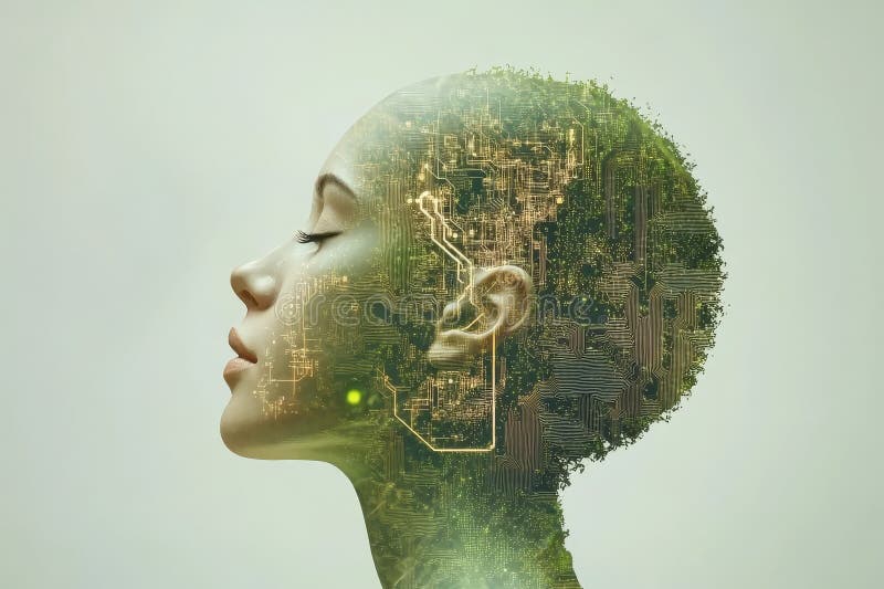 Realistic Artificial Intelligence, Computer Head with Mind Connections ...