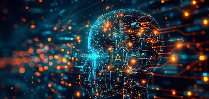 Realistic Artificial Intelligence. Computer Mind Connections Head Stock ...