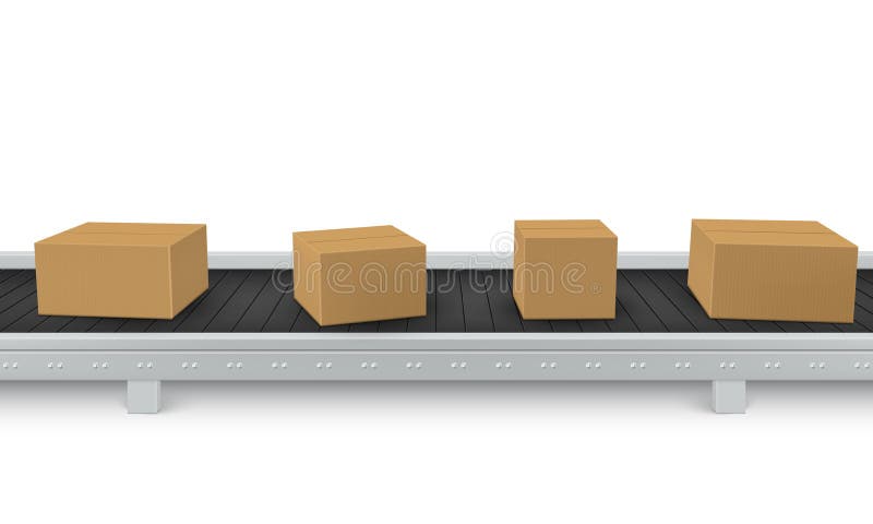 Realistic Assembly Line with Cardboard Boxes Vector Automatic ...