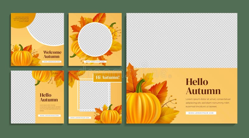 Realistic Autumn Instagram Posts Collection with Photo Vector ...