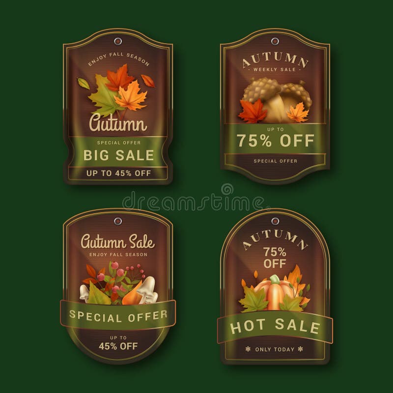 Realistic Autumn Sale Labels Collection Vector Illustration Stock ...