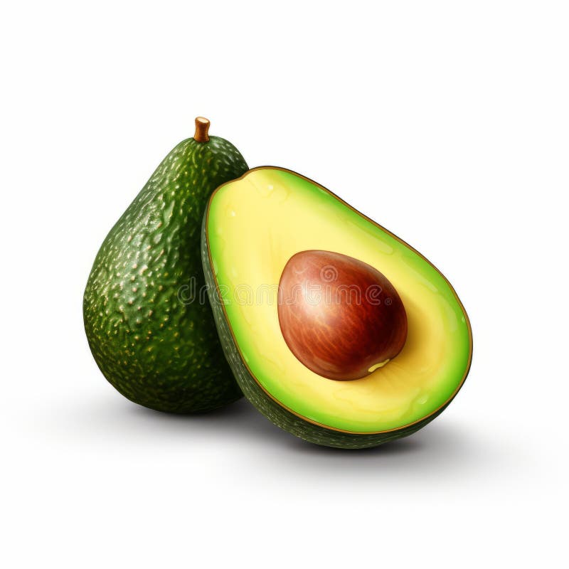 Realistic Avocado Half and Half Vector Art with Isolated White ...