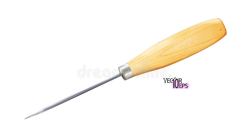 Realistic Awl Carpenter or Shoemaker with Wooden Handle Isolated on a ...