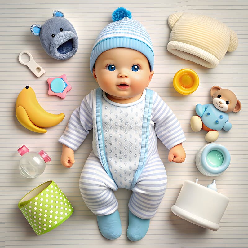 Realistic Baby Elements Collection Stock Illustration - Illustration of ...