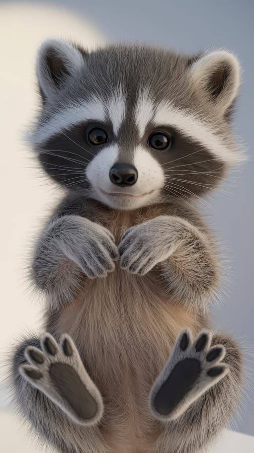 Realistic Baby Raccoon Close-Up with Sad Expression Stock Illustration ...