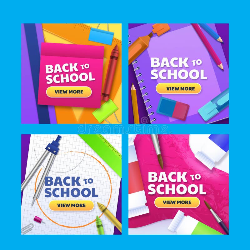 Realistic Back School Banners Collection Vector Design Illustration ...