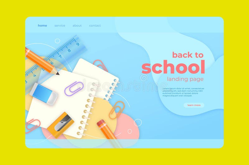 Realistic Back School Landing Page Template Vector Design Illustration ...