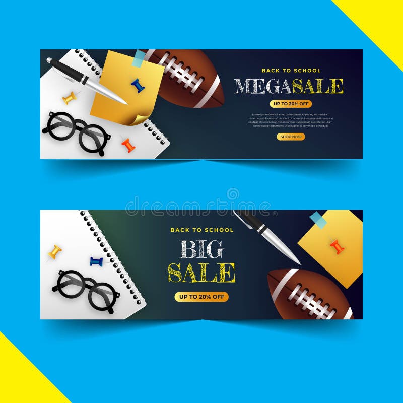 Realistic Back School Sale Horizontal Banner Template Vector Design ...