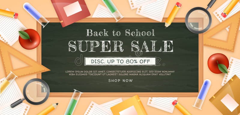 Realistic Back School Sale Horizontal Banner Template Vector Design ...