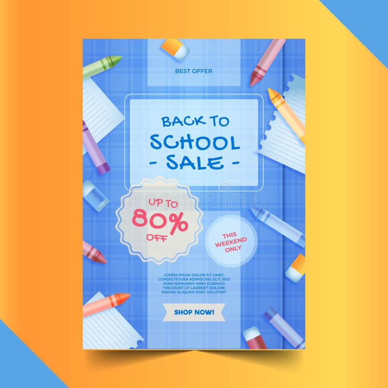 Realistic Back School Sale Vertical Poster Template Vector Design ...