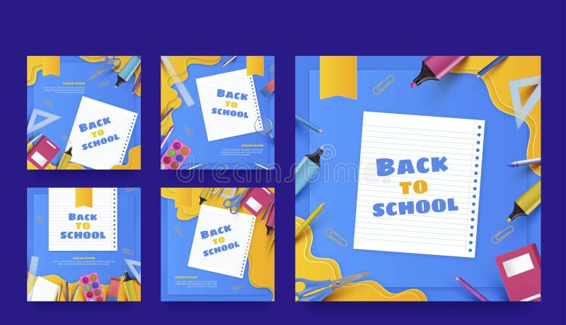 Realistic Back School Vector Design Instagram Posts Collection Stock ...
