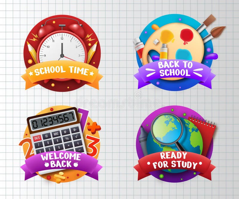 Realistic Back School Vector Design Labels Collection Stock Vector ...