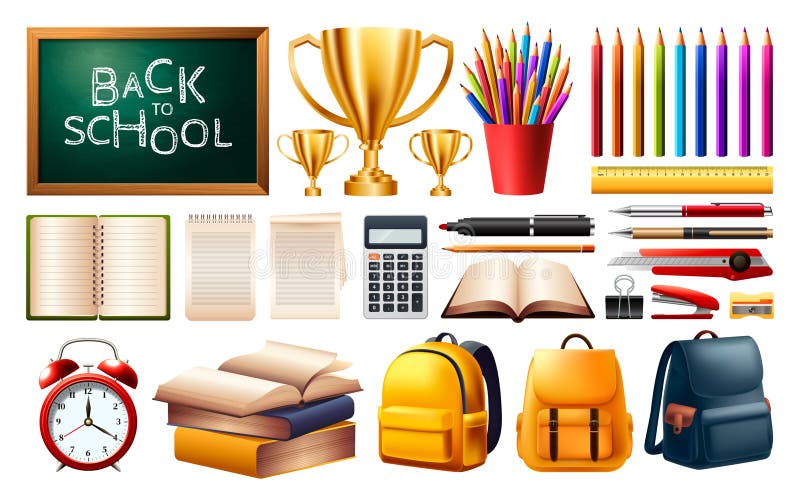 Realistic Back To School Element Set Stock Illustration - Illustration ...