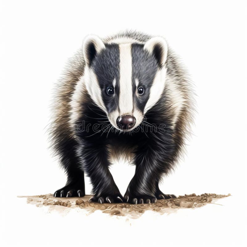 Realistic Badger Portrait on a Clean White Background Stock ...