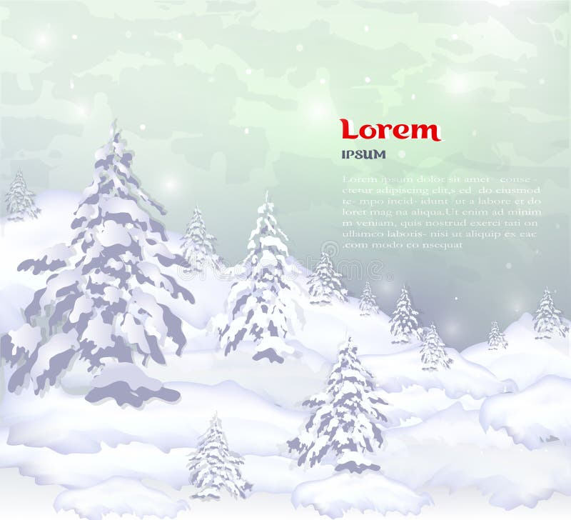 Realistic Banner, Hat for Winter Trees, Pines and White Snow Sit Stock ...