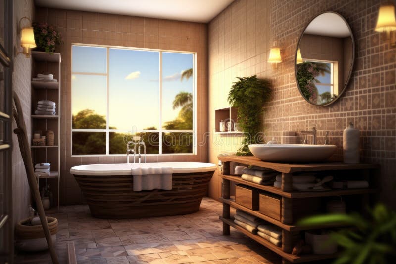 Realistic Bathroom Interior Design. Generative AI Stock Illustration - Illustration of luxury ...