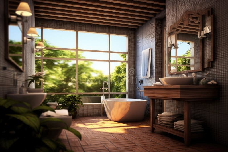 Realistic Bathroom Interior Design. Generative AI Stock Illustration - Illustration of luxurious ...