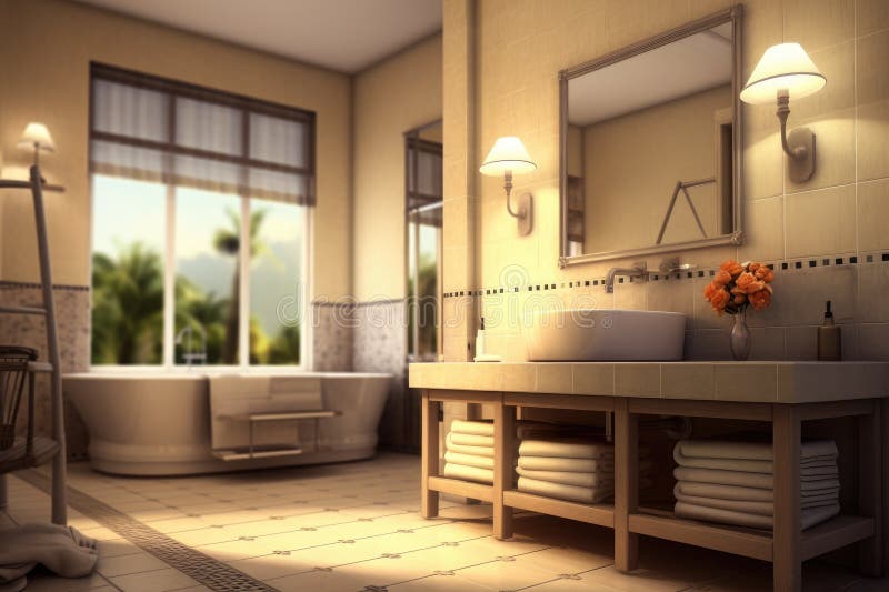 Realistic Bathroom Interior Design. Generative AI Stock Illustration - Illustration of designer ...