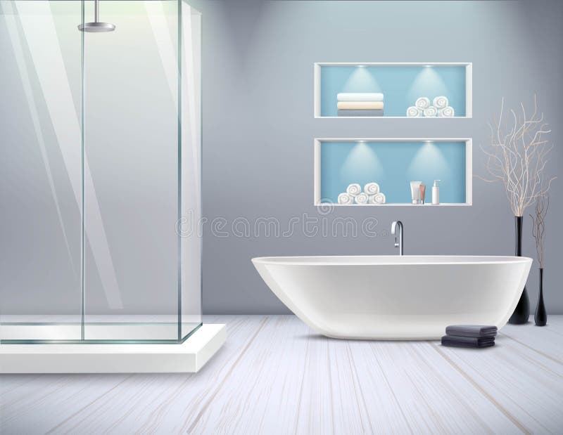 Realistic Bathroom Interior Stock Vector - Illustration of furniture ... Realistic Bathroom Interior Stock Vector - Illustration of furniture ...