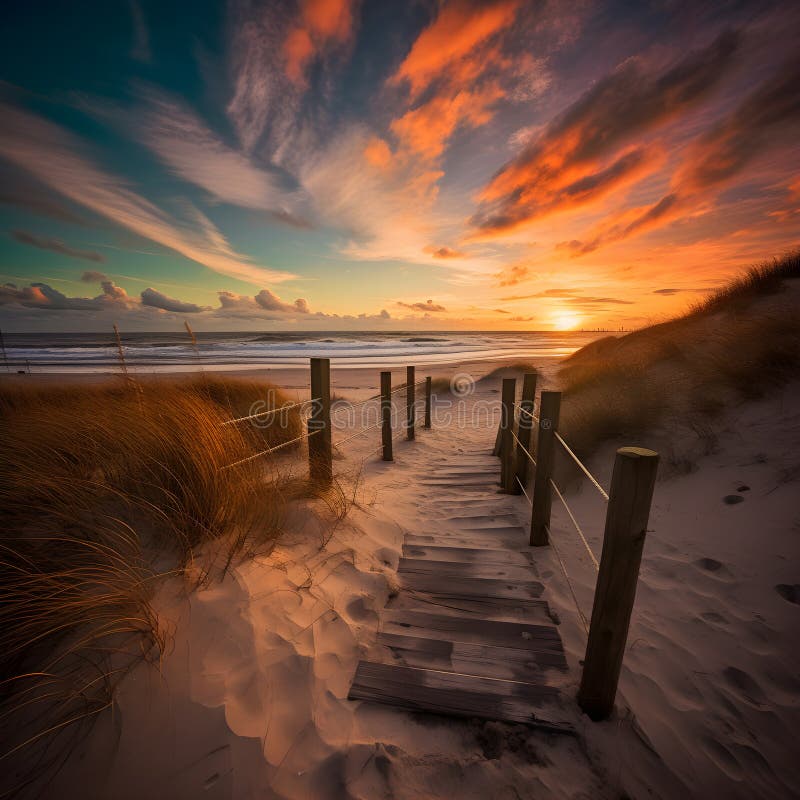 Realistic Beach, Sunset Over Ocean, Oil Paint, AI Generated, Generative ...