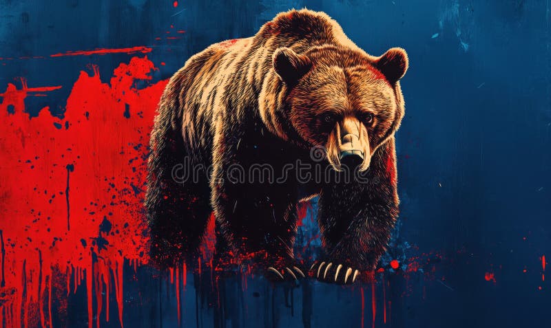 Realistic Bear Illustration with Vibrant Colors and Dramatic Background ...