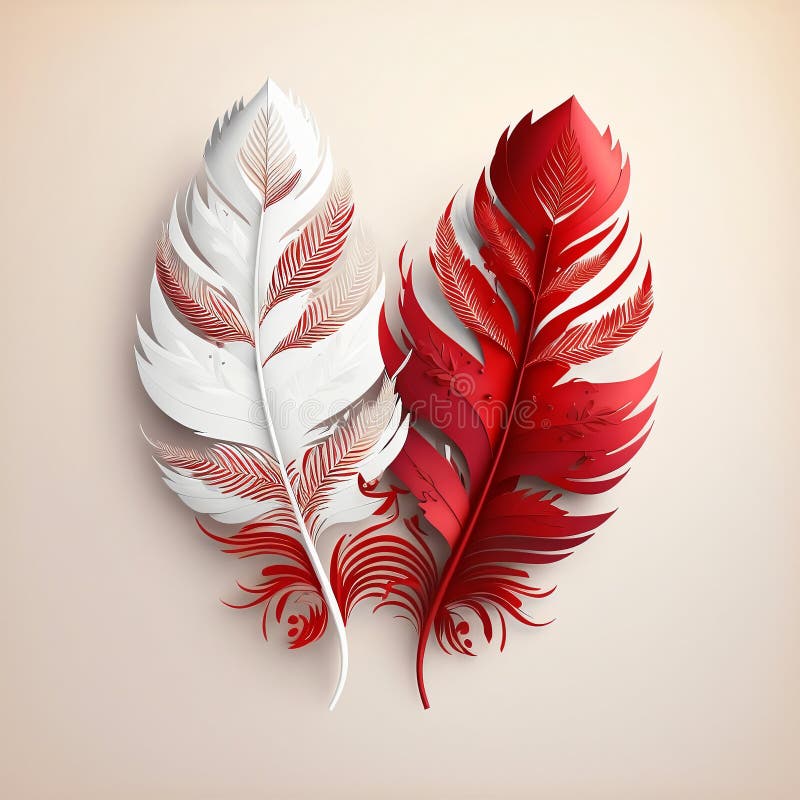 Realistic Beautiful Paper Feathers in White and Red Stock Illustration ...