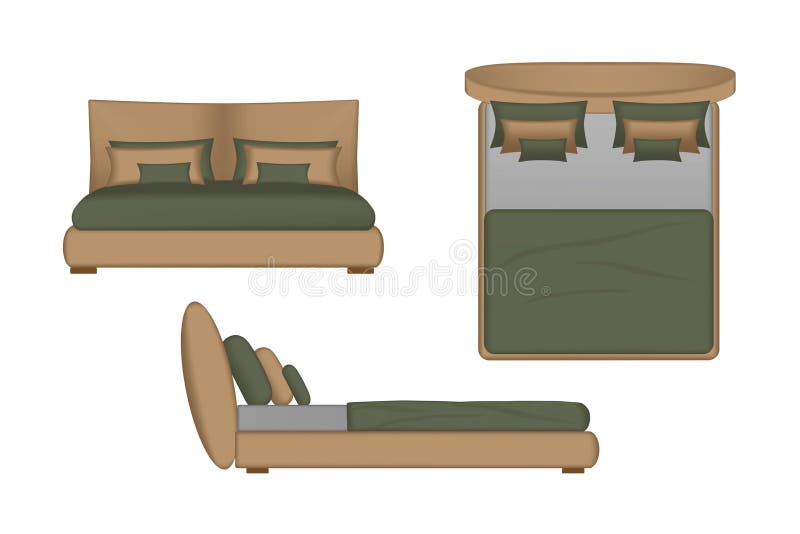 Realistic Bed Illustration. Top, Front, Side View for Your Interior ...