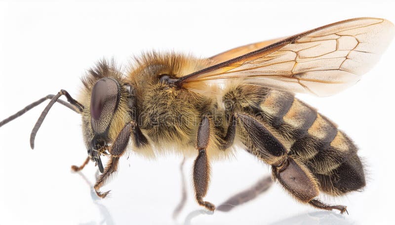 Realistic Bee in Super Macro Isolated on White Background. Stock ...