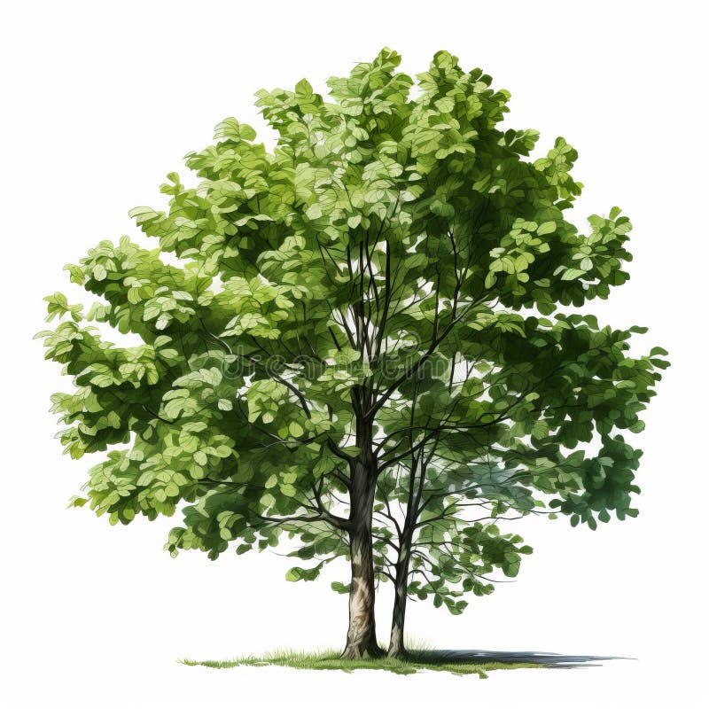 Realistic Beech Tree Illustration with Green Leaves on White Background ...