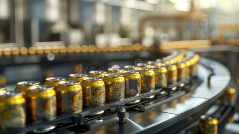 Realistic Beer Can Production Line in Manufacturing Facility, Detailed ...