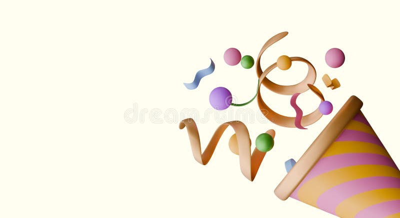 Realistic Big Cracker with Confetti, Streamer in Corner of Banner Stock ...