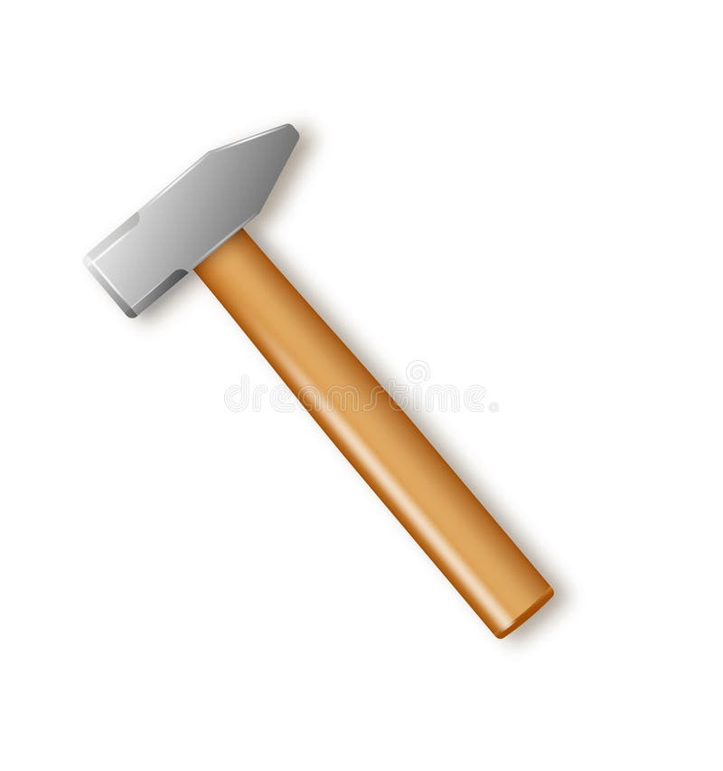 Realistic Big Hammer with Wooden Handle. Vector Industrial Workers Tool ...