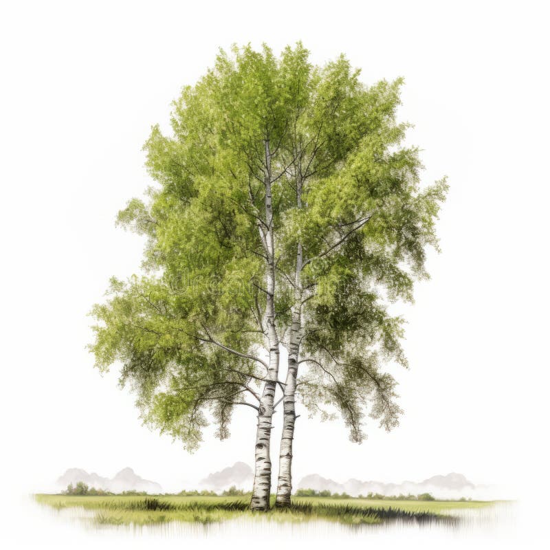 Realistic Birch Tree Illustration with Natural Grass Leaves Stock ... Realistic Birch Tree Illustration with Natural Grass Leaves Stock ...