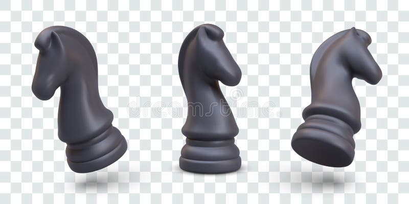 Realistic Black Chess Knight in Different Positions. Set of Isolated ...