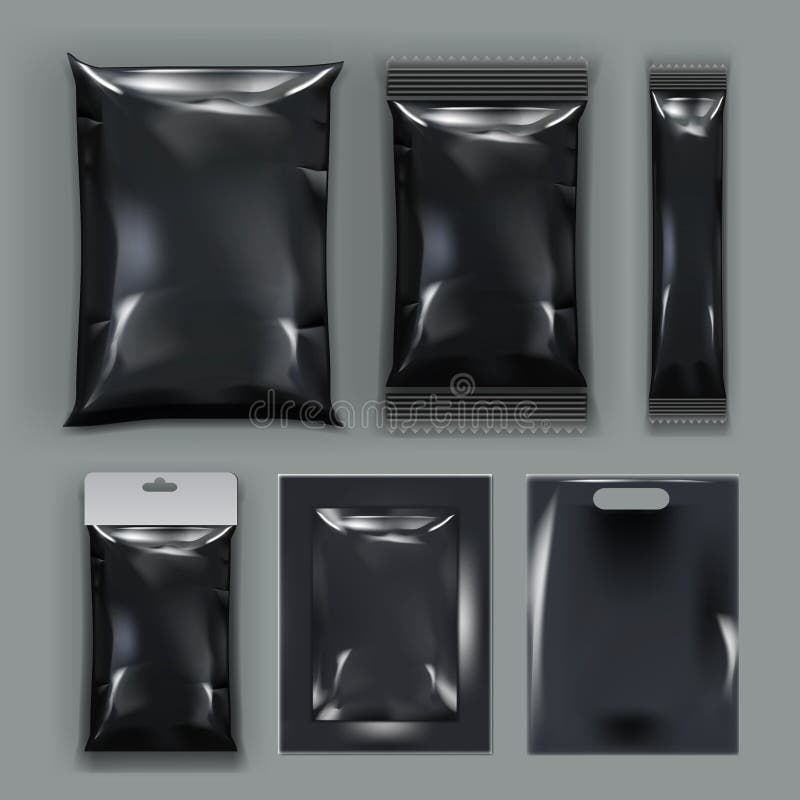 Realistic Black Empty Plastic Food Packaging Set Stock Vector ...