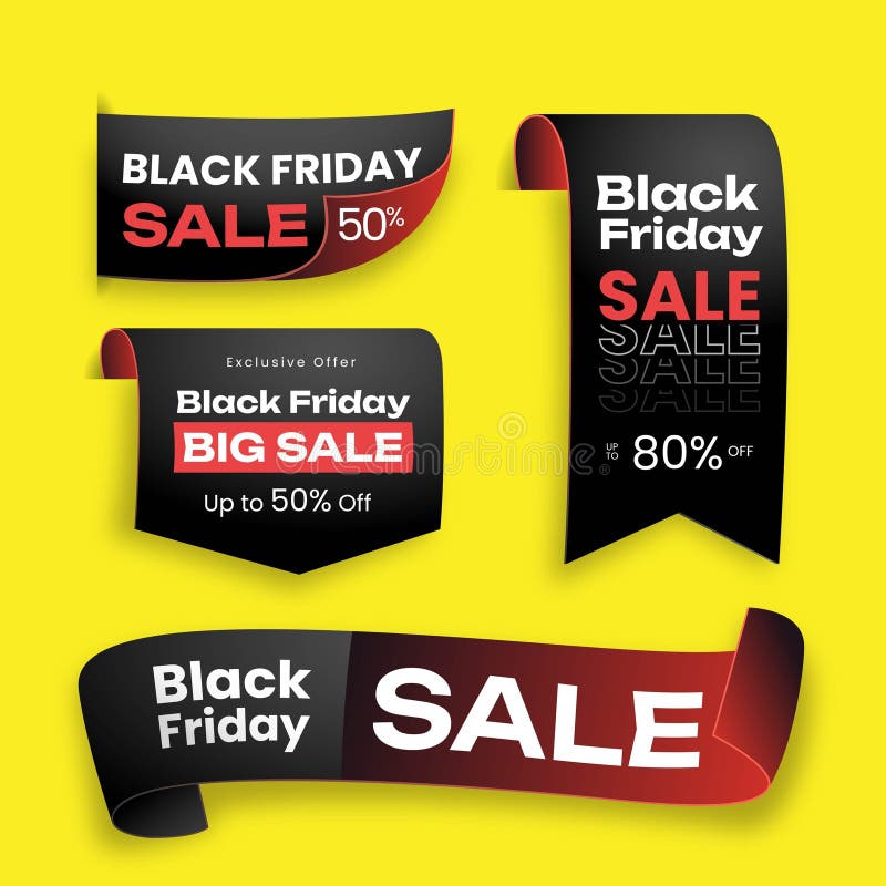 Realistic Black Friday Tag Banner Set Design Vector Stock Vector ...