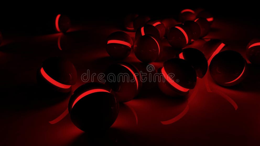 Realistic Black Glossy Plastic Spheres with Red Luminescent Cores ...
