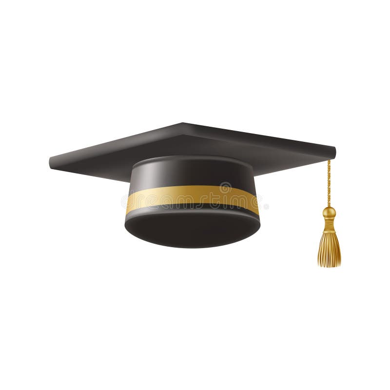 Realistic Black Graduate Cap. 3D Graduation Doctoral Hat Stock ...