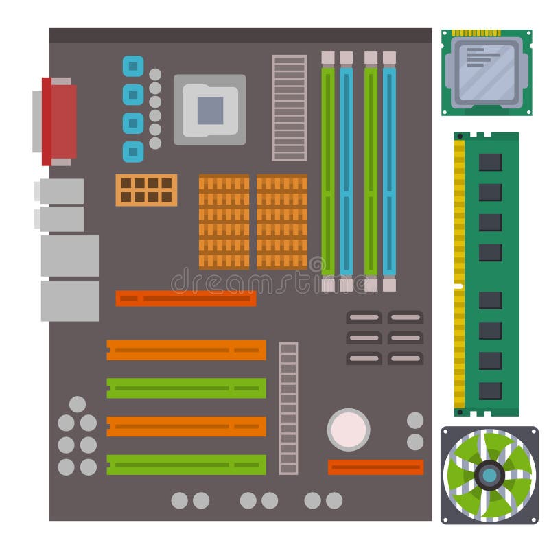 Computer IC Chip Template Microchip on Detailed Printed Circuit Board ...