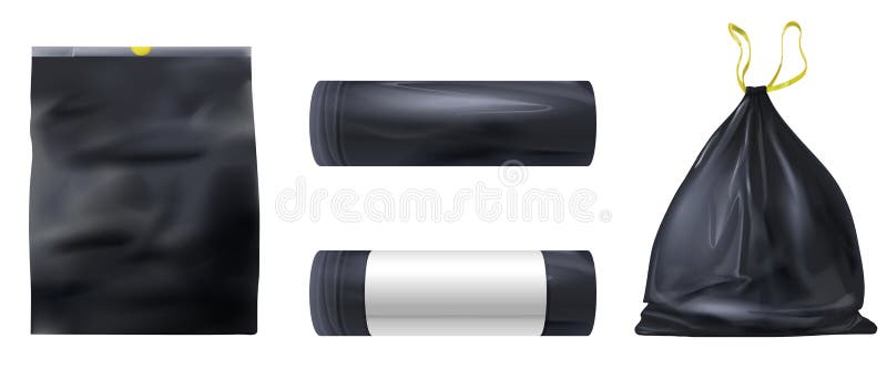 Realistic Black Plastic Garbage Bags Full of Trash and Empty. Waste Bag ...