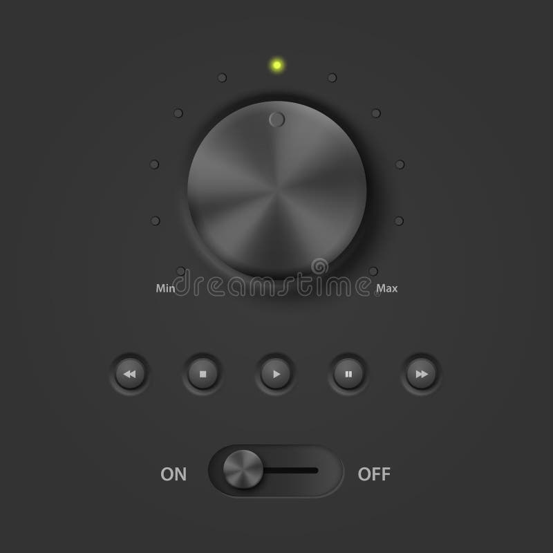 Realistic Black Plastic Panel Media Audio Player with Knob, Control ...
