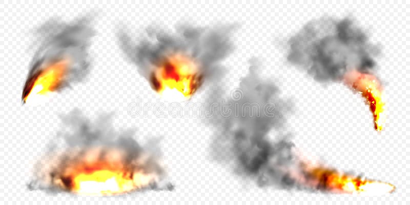 Realistic Black Smoke Clouds and Fire. Flame Blast, Explosion. Stream ...