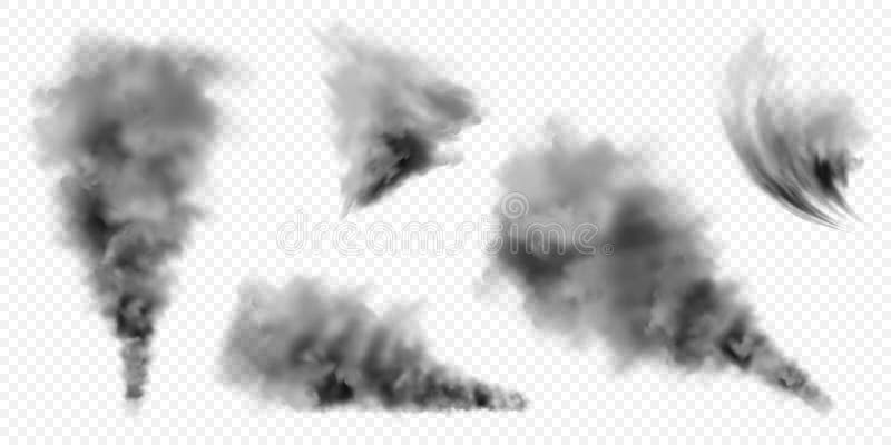 Realistic Black Smoke Clouds. Stream of Smoke from Burning Objects ...