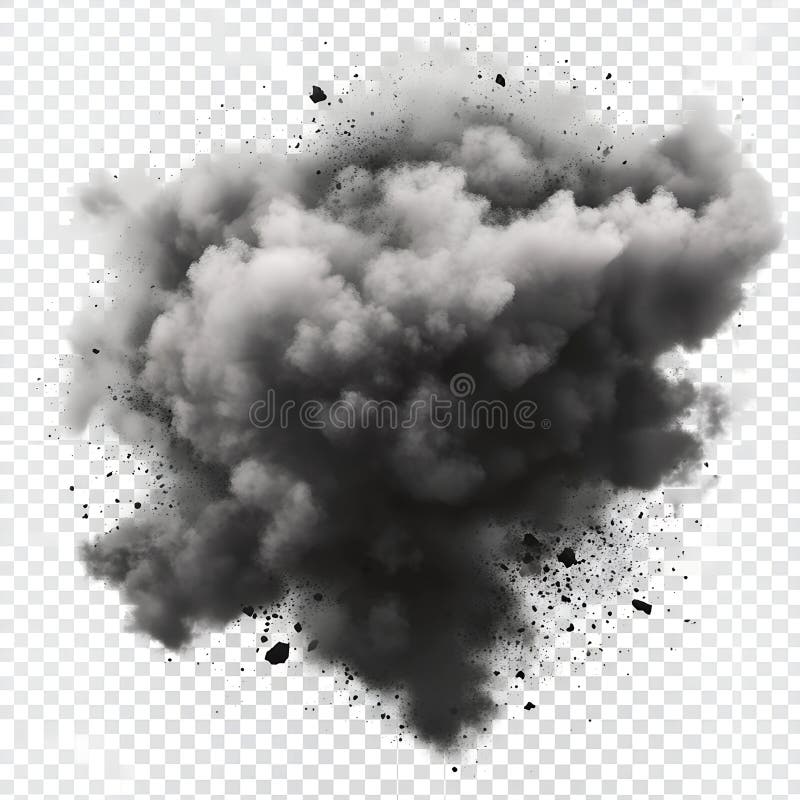 Realistic Black Smoke Explosion with Debris, Isolated on Transparent ...