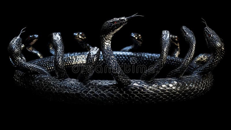 Realistic Black Snake Crown with Multiple Raised Heads on Black ...