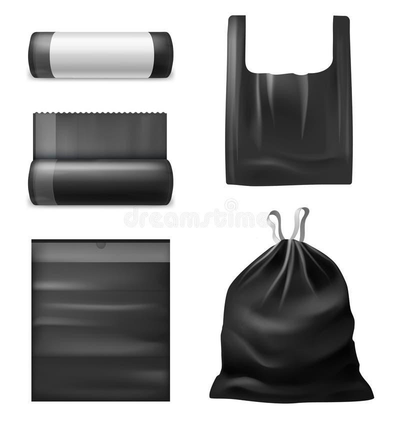 Realistic Black Trash Bags. Kitchen Garbage Plastic Sacks, Bag with ...