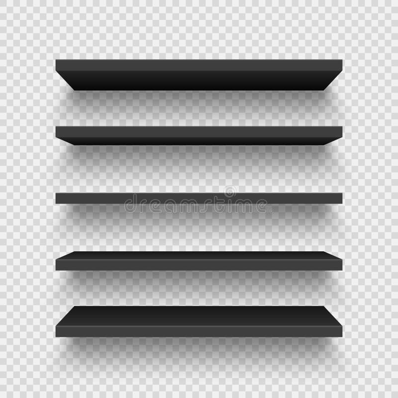 Realistic Black Wall Shelf Collection on Checkered Background. Empty ...