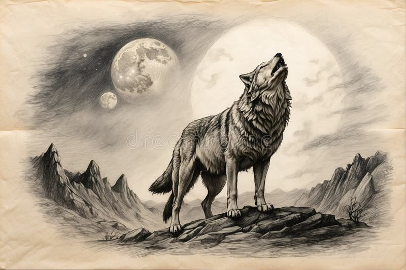 Drawing of a Wolf Standing on a Rock. Generative AI. Stock Photo ...