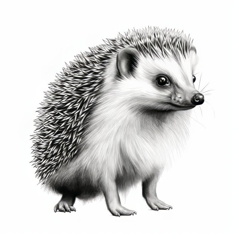 Realistic Black and White Hedgehog Drawing Illustration Stock ...